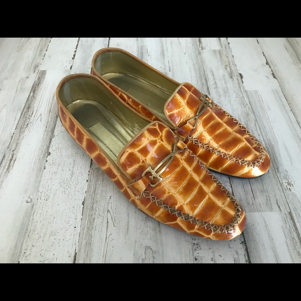 Vintage Escada Metallic Gold Croc Embossed Patent Lea… - Gem